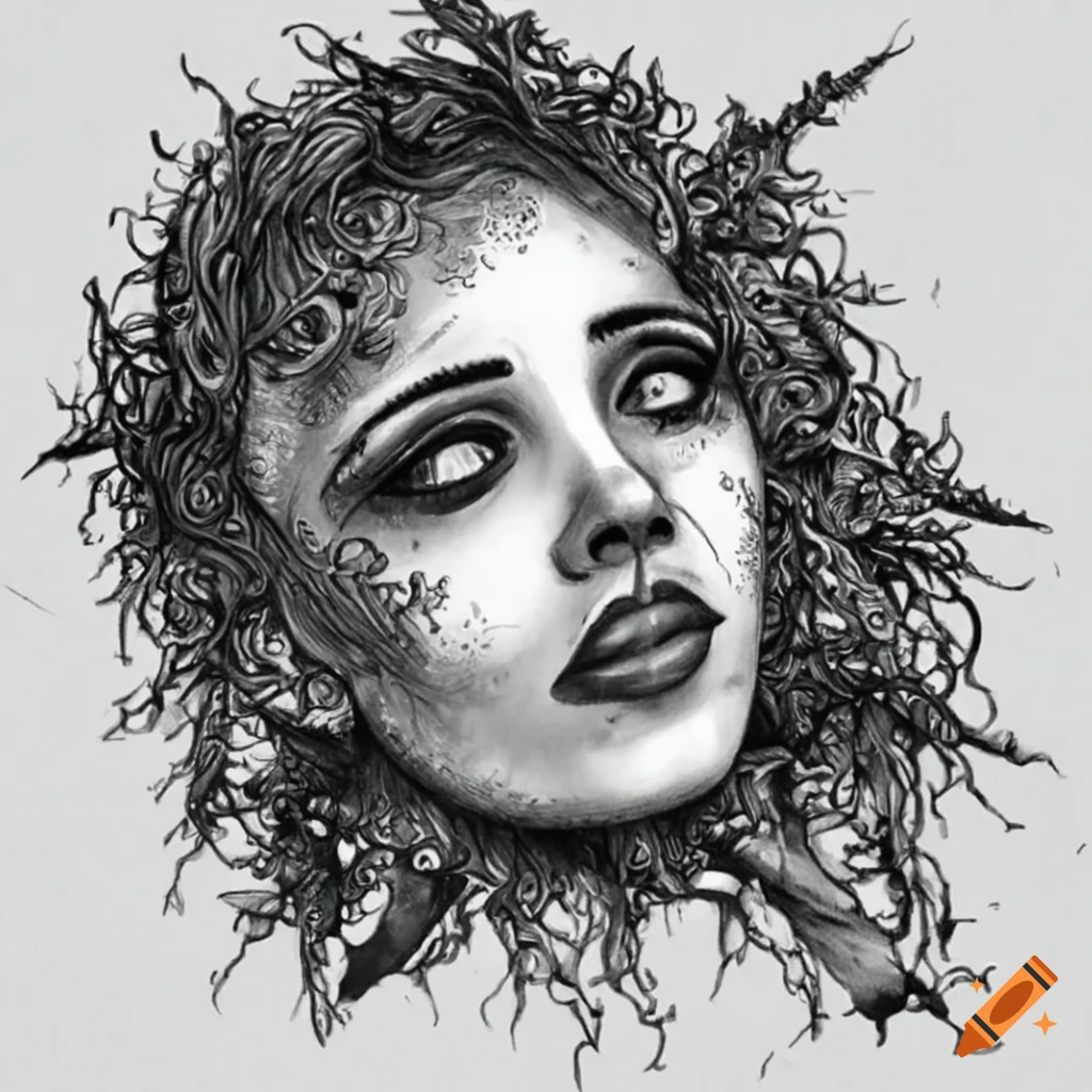 Intricate pen drawing of a tormented ghost overwhelmed by anxiety on ...