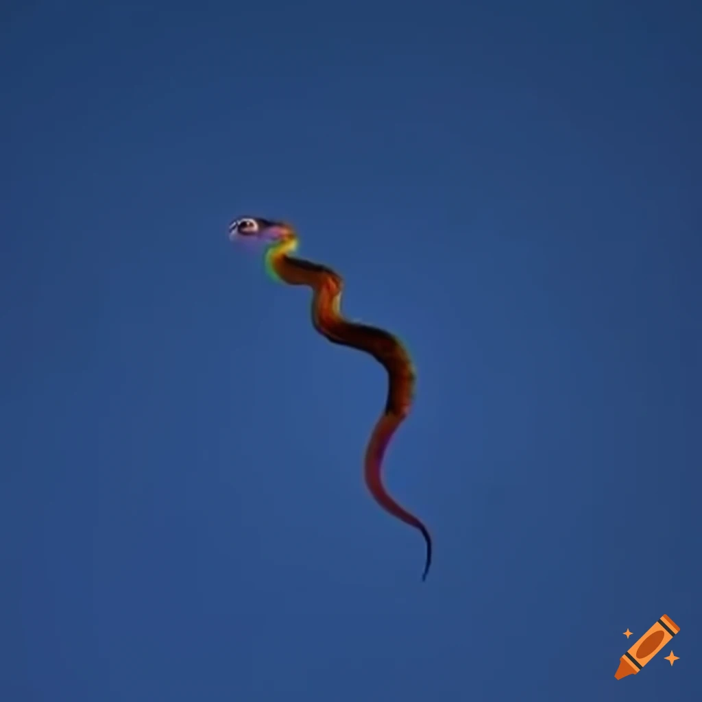 Rainbow serpent flying in the sky in an animated image on Craiyon