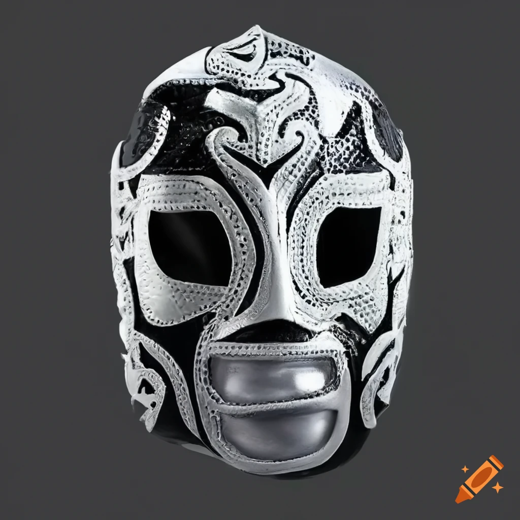 Aztec lucha libre masks in black and white on Craiyon