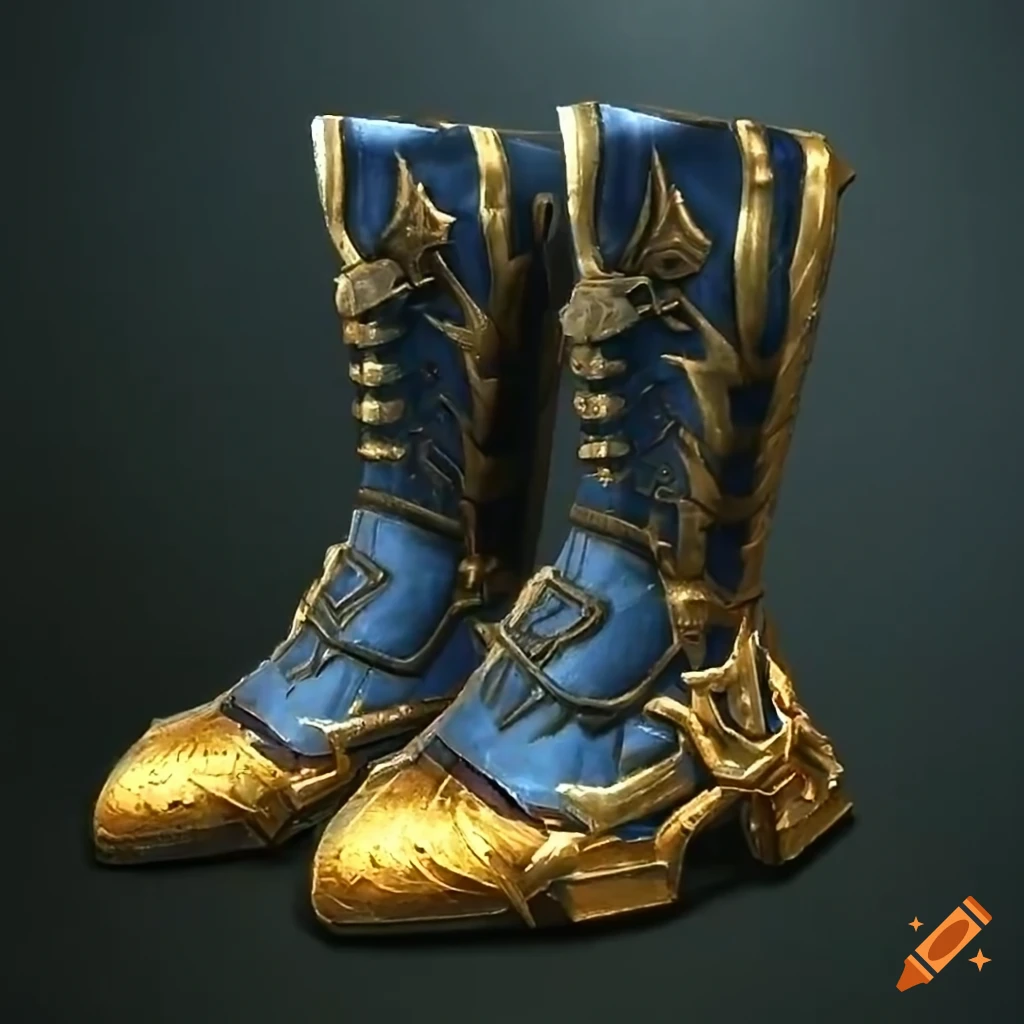 Enchanted mithril boots for a knight's armor in RPG game on Craiyon