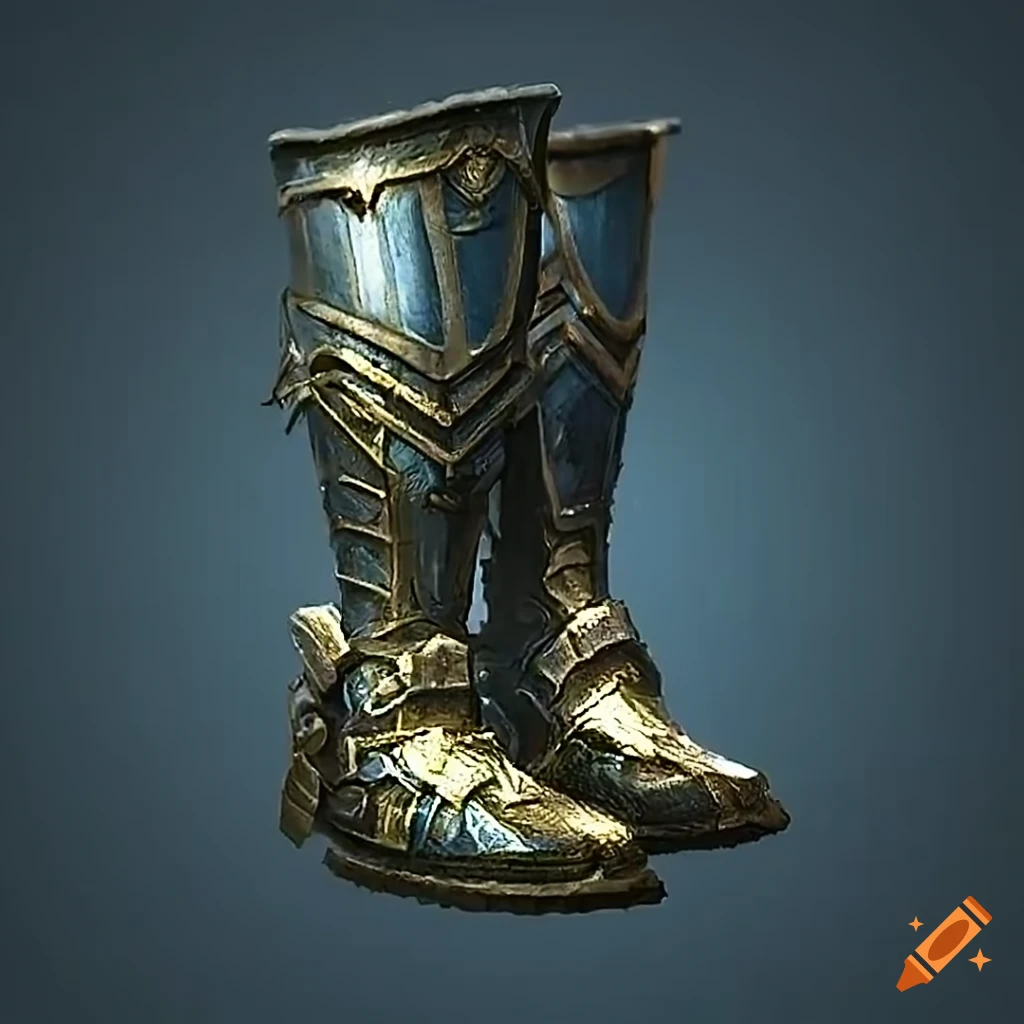 Detailed representation of enchanted mithril boots for RPG game knight ...
