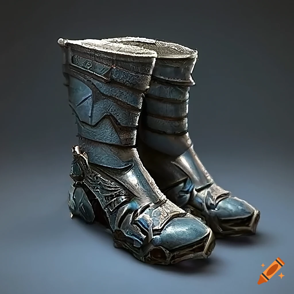 Legendary enchanted mithril boots for RPG game knight's armor on Craiyon