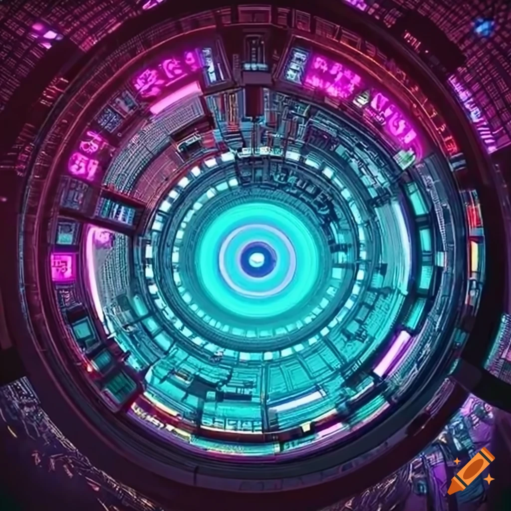 Futuristic RAG AI system in cyberpunk style with glowing circular ...