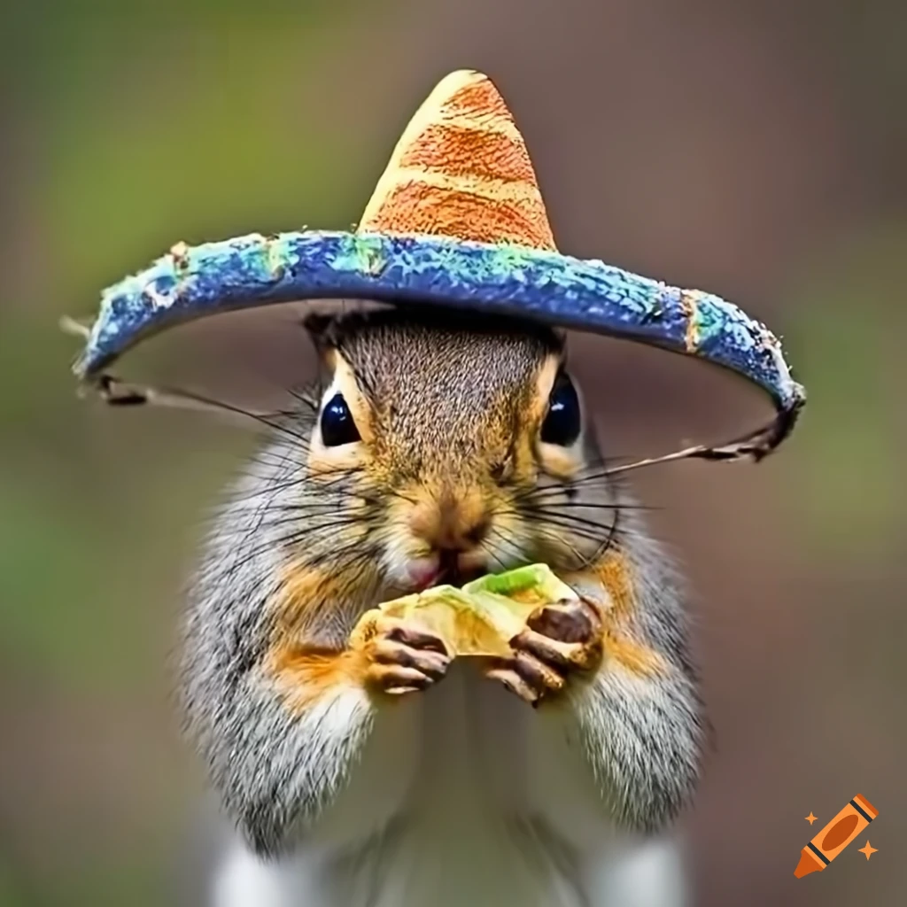 Squirrel in Sombrero enjoying a tasty acorn and chestnut taco with ...