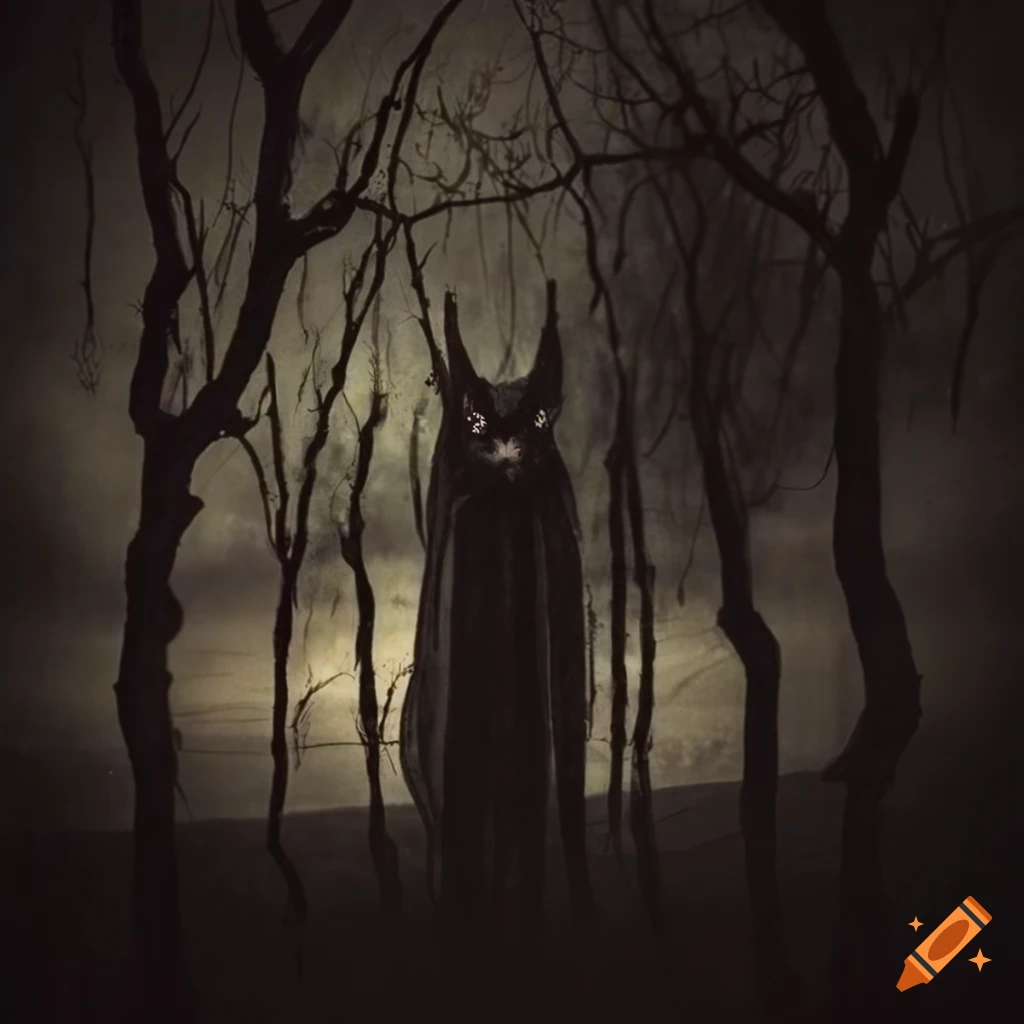 Spooky vintage image of evil eyes under a Willow tree at night on Craiyon