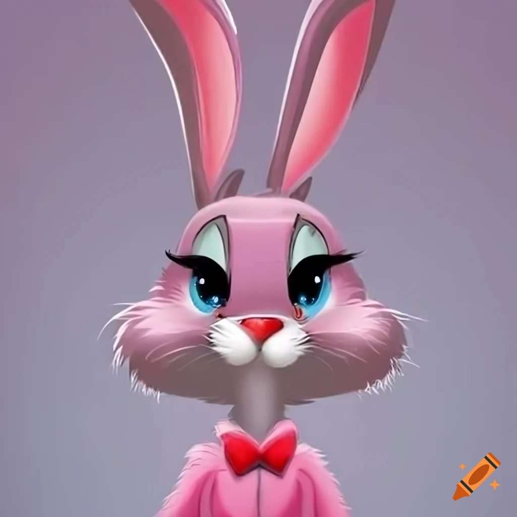Cartoon pink-furred rabbit in love wearing a blue shirt on Craiyon