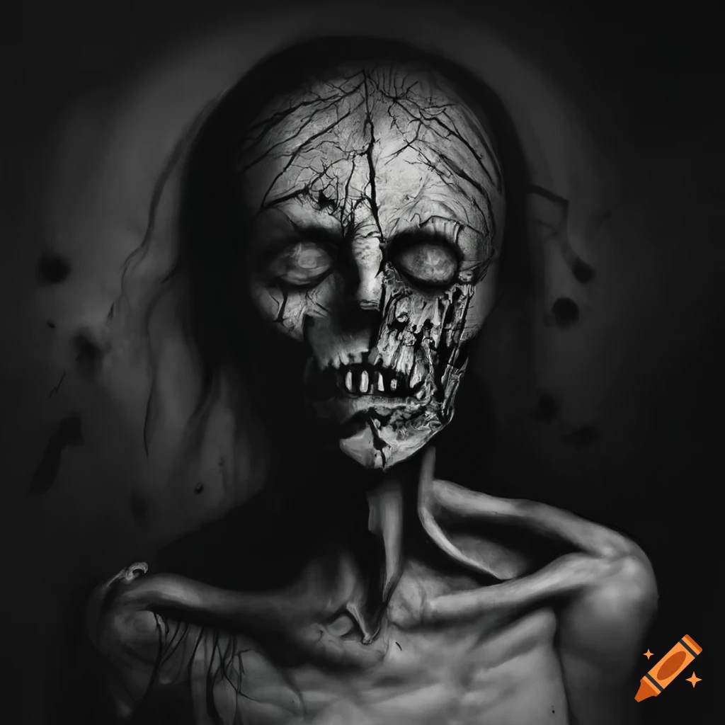 Surrealist black-and-white painting expressing human pain and suffering ...