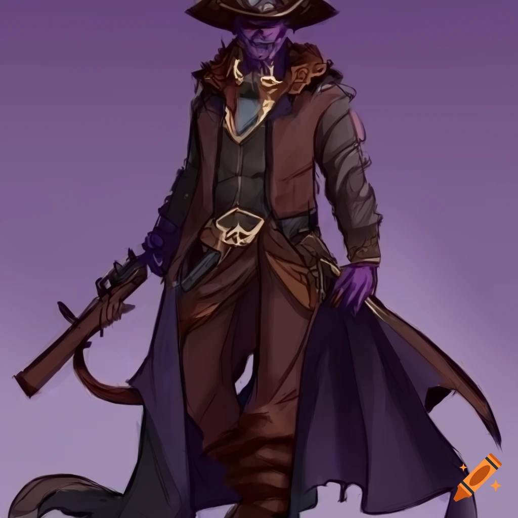 Tiefling gunslinger with an oversized revolver and eldritch markings on ...