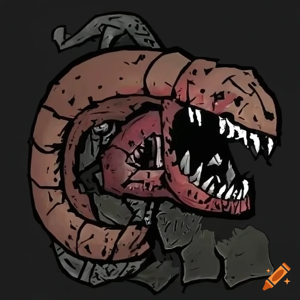 Dark stylized mutant eel with big teeth in a dungeon setting on Craiyon