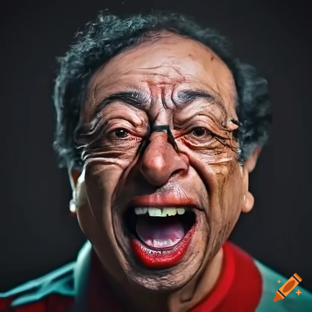 Demential gustavo petro shouting with big red clown nose and sharp ...