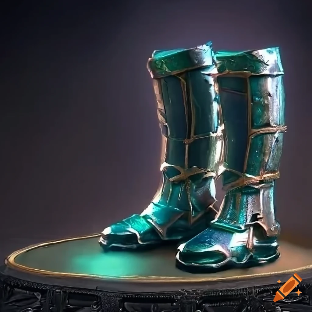 Enchanted mithril boots for an RPG game knight's armor on Craiyon