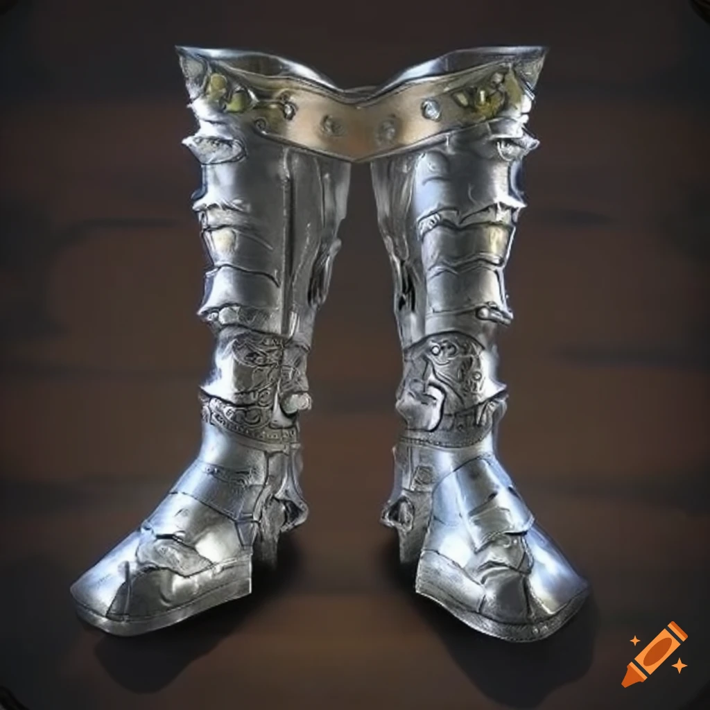 Adorned mithril-plated knight boots for rpg game inventory leg armor ...