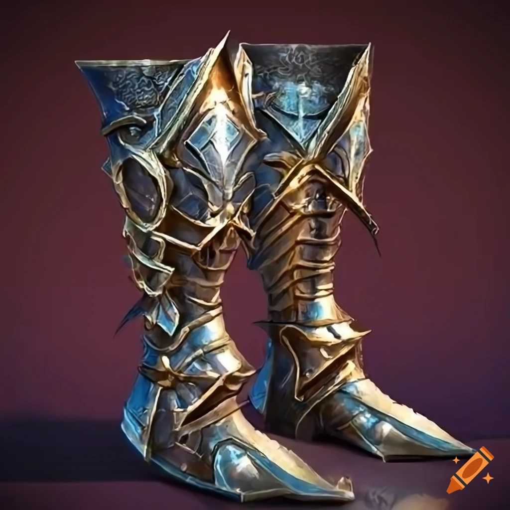 Adorned mithril knight boots for leg armor slot in rpg game on Craiyon