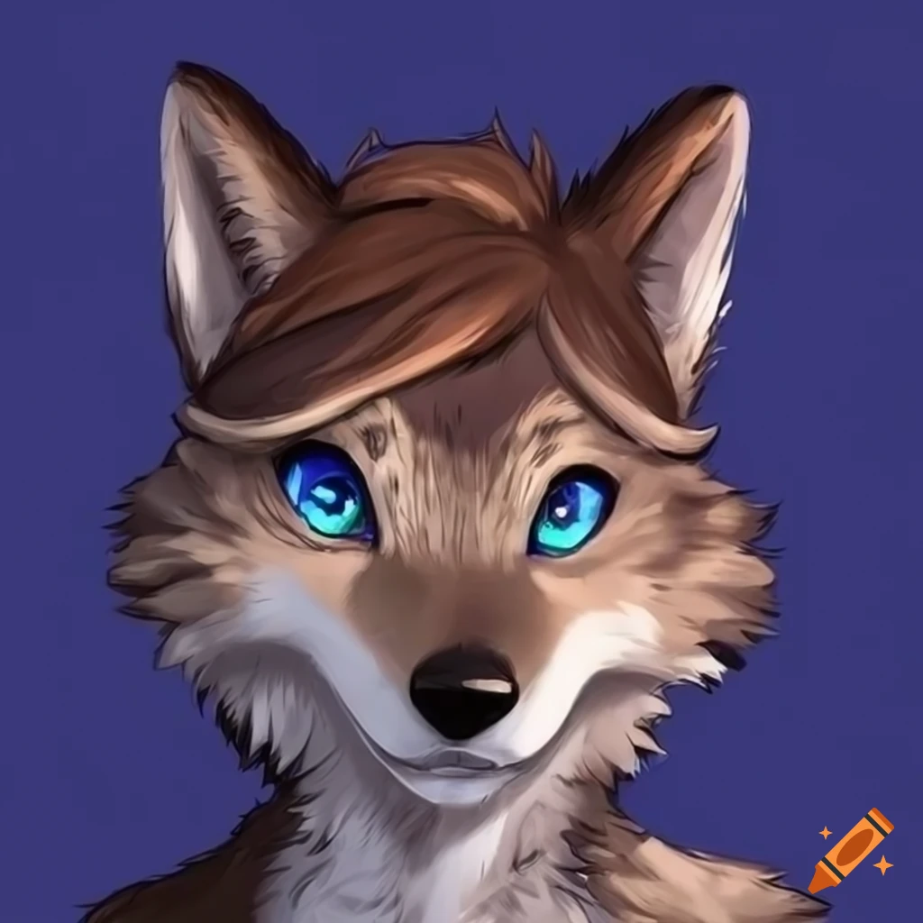 Anthro furry wolf with brown fur and blue eyes on Craiyon