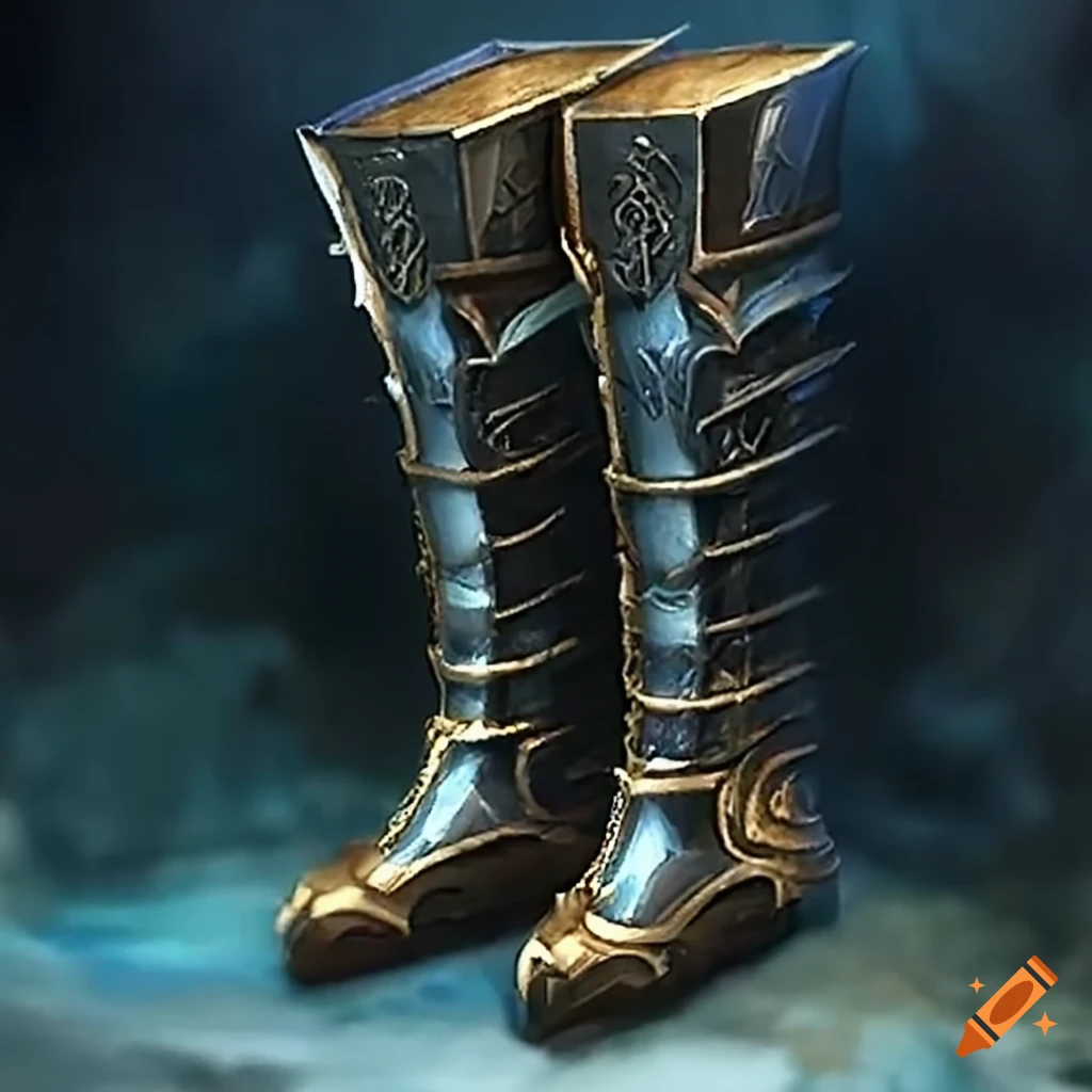 Legendary enchanted mithril boots for rpg game knight's armor on Craiyon