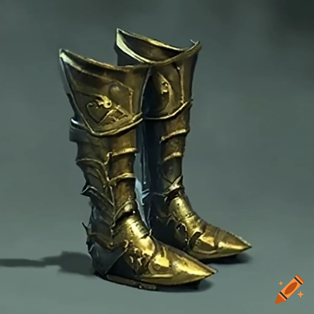 Enchanted mithril boots for a knight's armor in RPG game on Craiyon