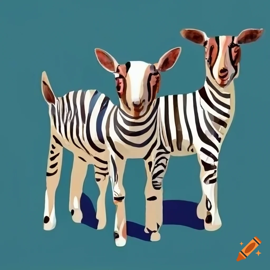 Three zebra striped goats in cubist style on Craiyon