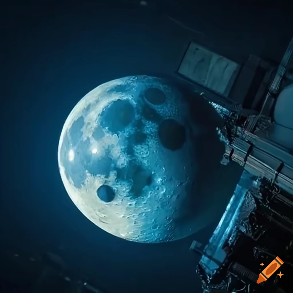 Thrilling adventure of a futuristic elevator near the moon surrounded ...