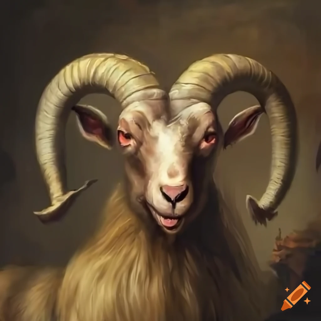 King goat surrounded by aggressive dogs in a renaissance painting on ...