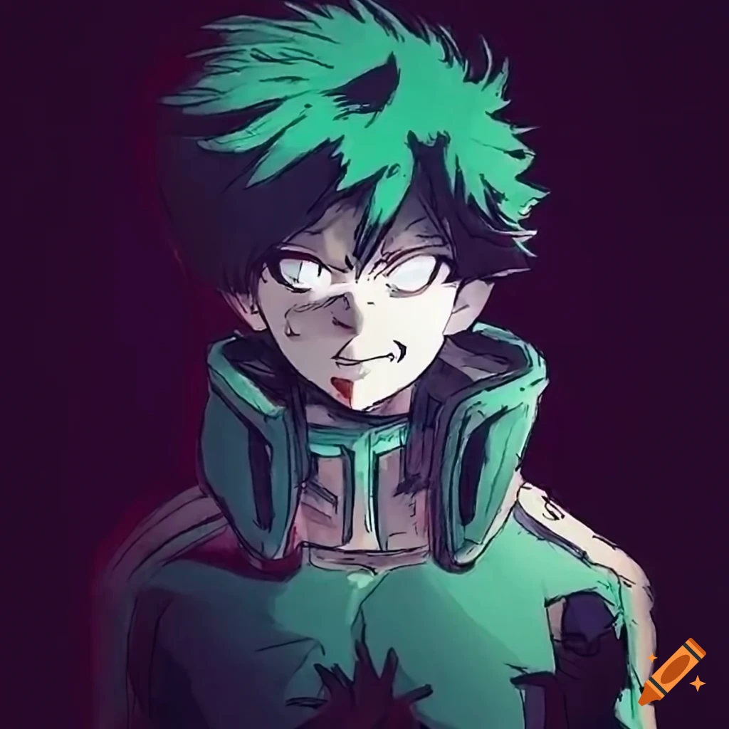 Devastated deku turned villain with a worn-out hero suit on Craiyon