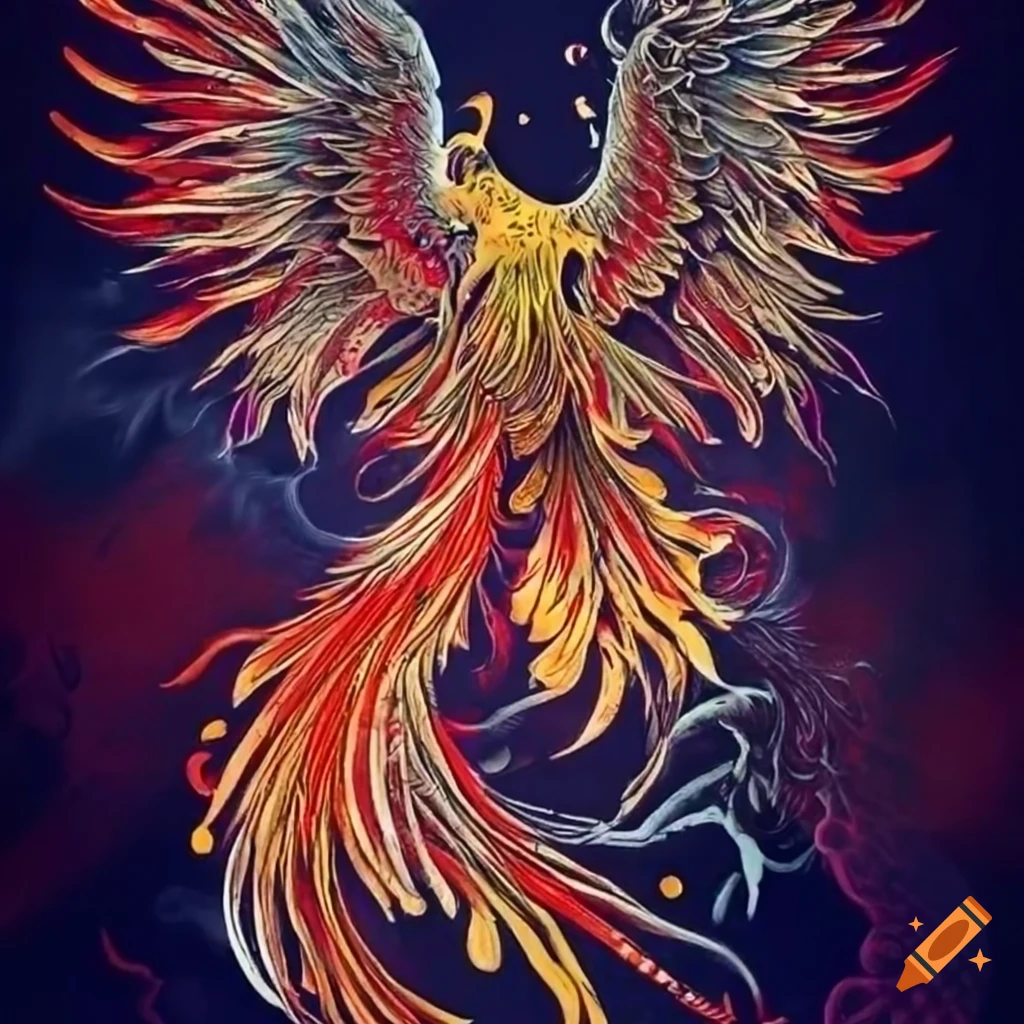 Japanese phoenix illustration for tattoo design on Craiyon