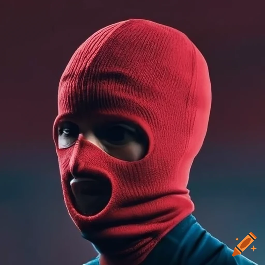 Football ultra in red balaclava with side view on Craiyon