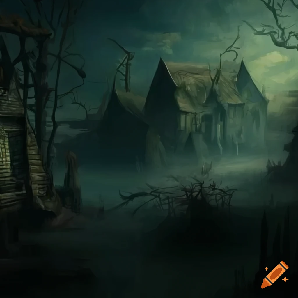 Gothic run-down fishing village in a dark haunted swamp inspired by ...