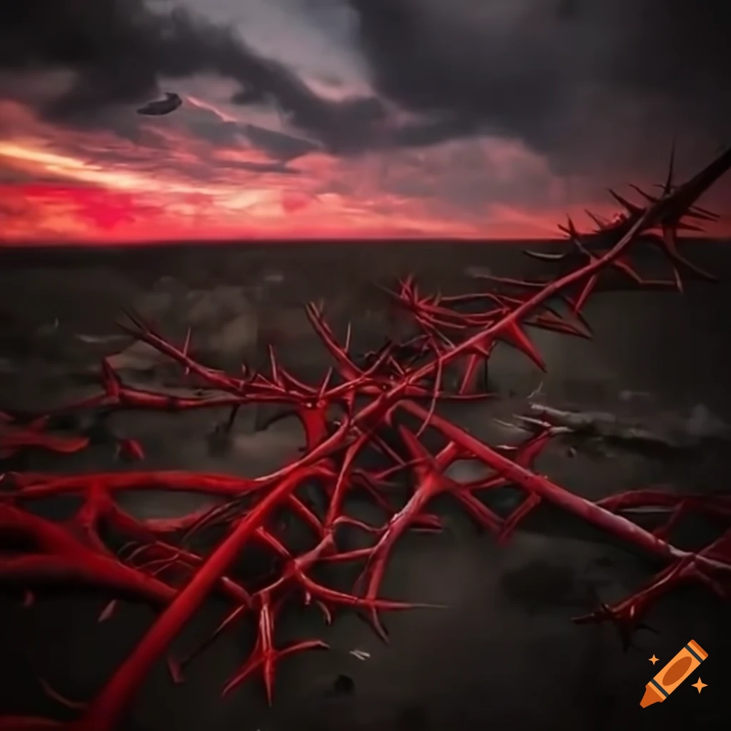 Dramatic post-apocalyptic red thorns landscape on Craiyon