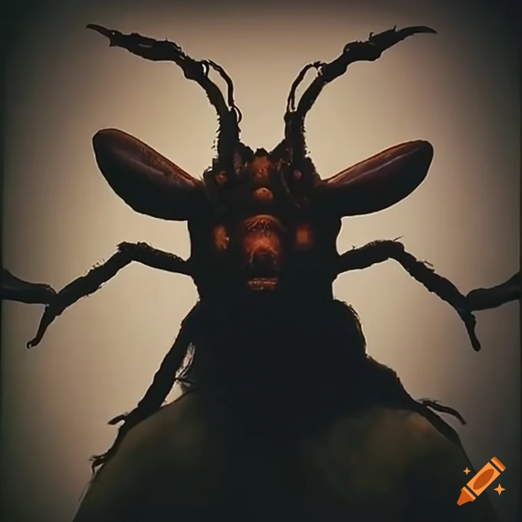 Insect god depiction from a 1970s surreal horror art house film on Craiyon