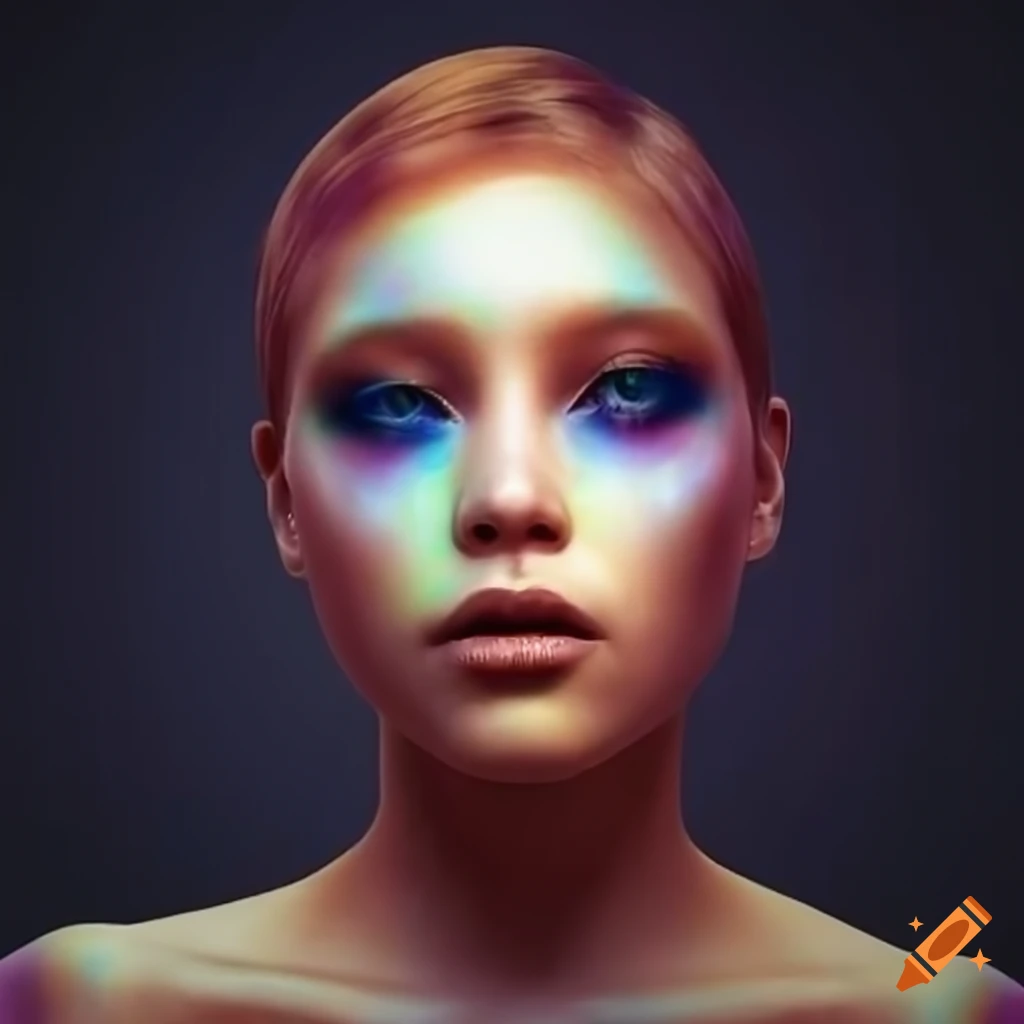 Person undergoing fantastical transformation with shimmering iridescent ...