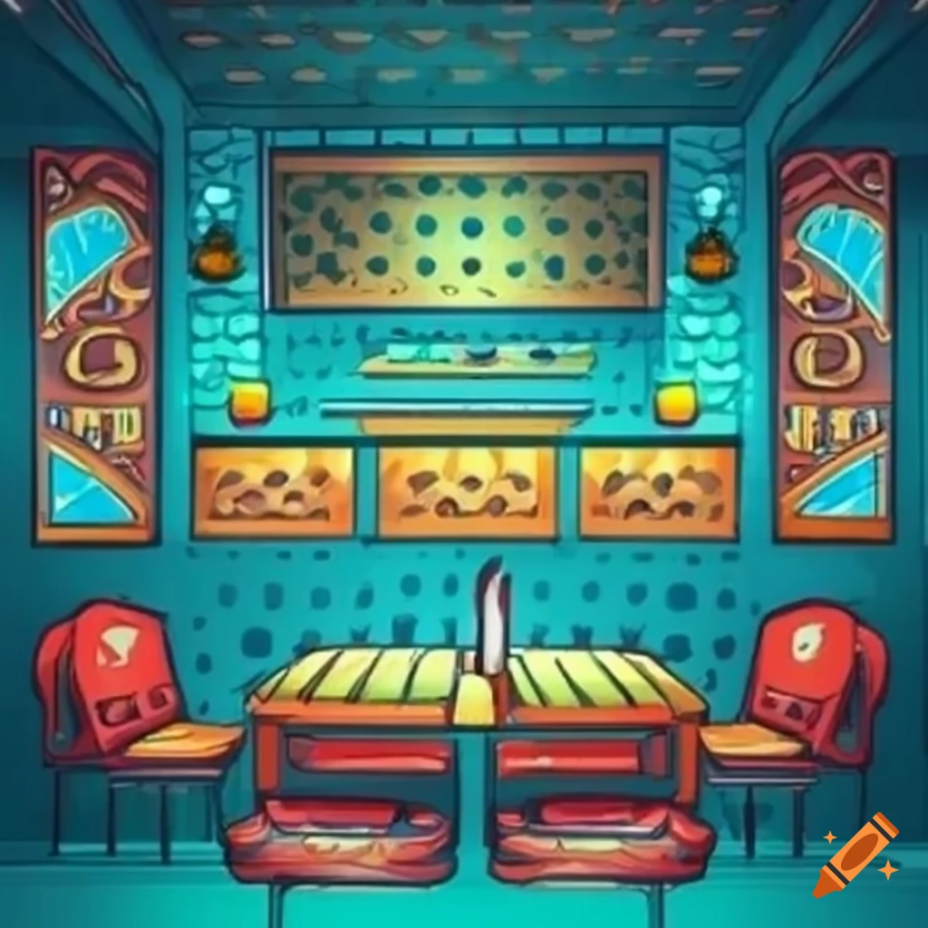 Interior of an Indian restaurant with furniture, decoration, and food ...