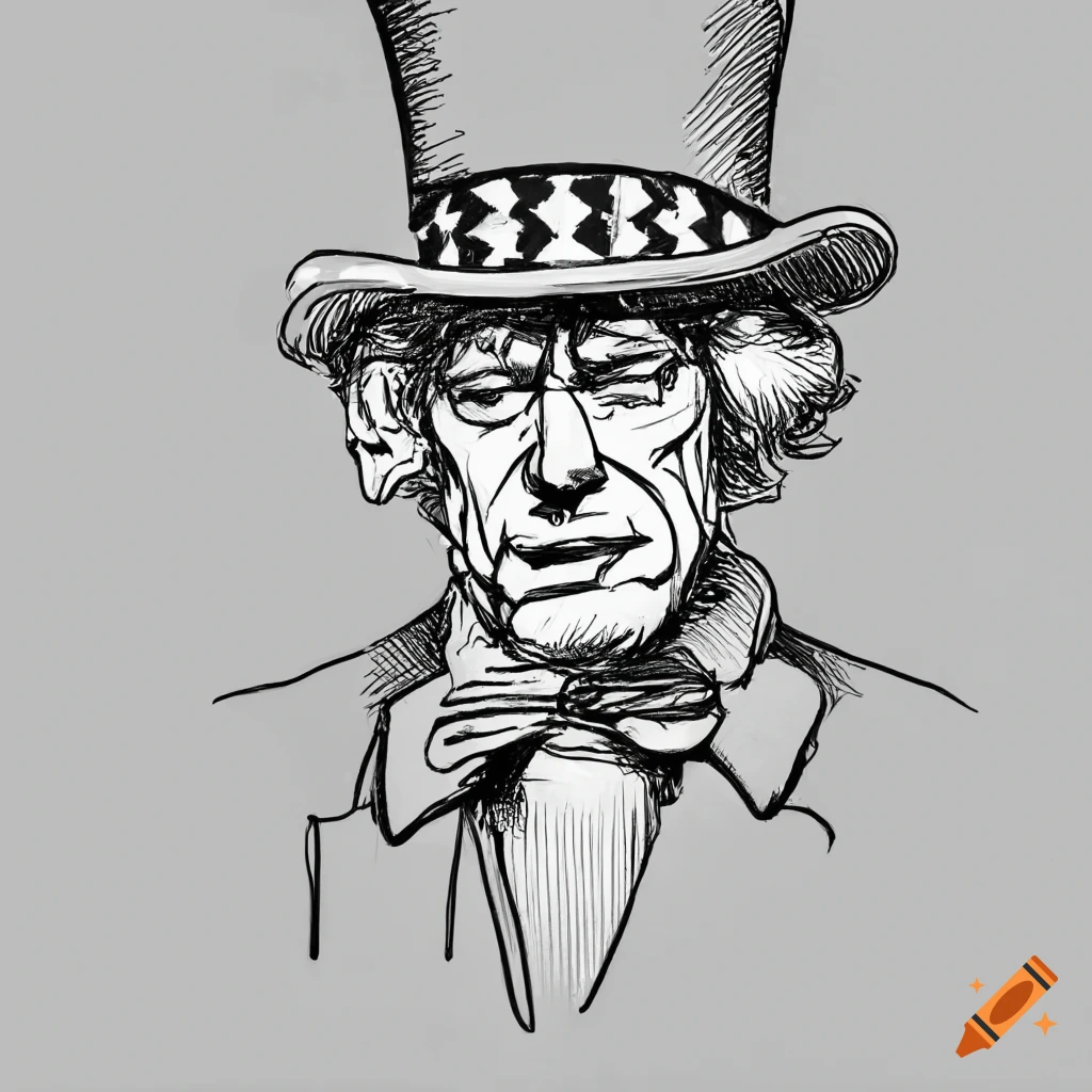 Line drawing of WWII Uncle Sam in black and white on Craiyon
