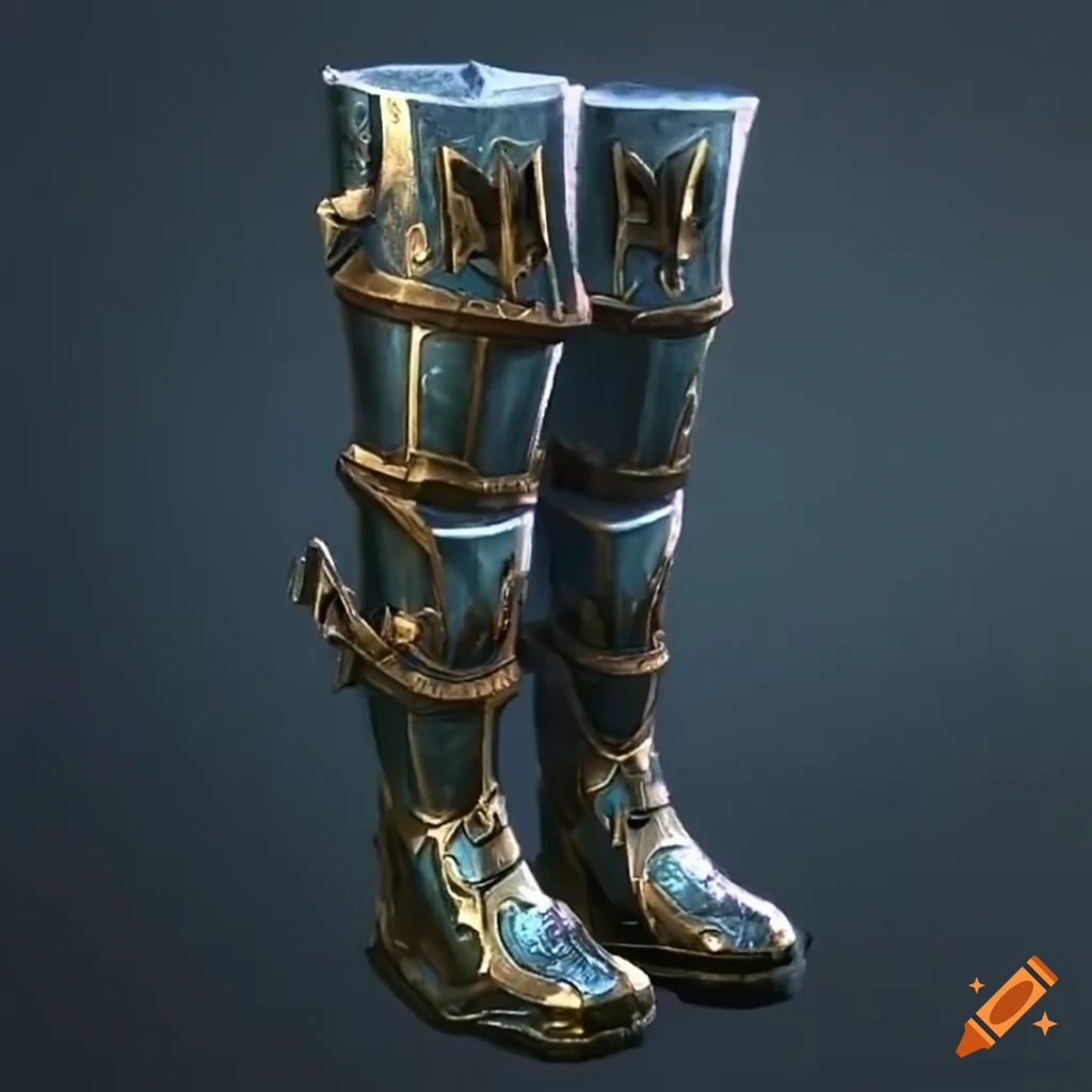 Enchanted mithril boots for a knight's armor in rpg game on Craiyon