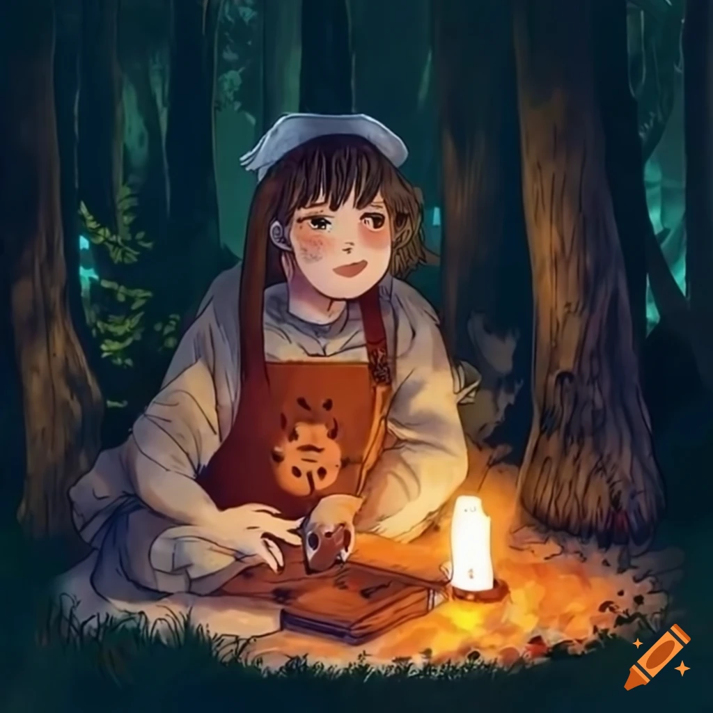 Cozy forest picnic in Tolkien style with apron-wearing animals on Craiyon