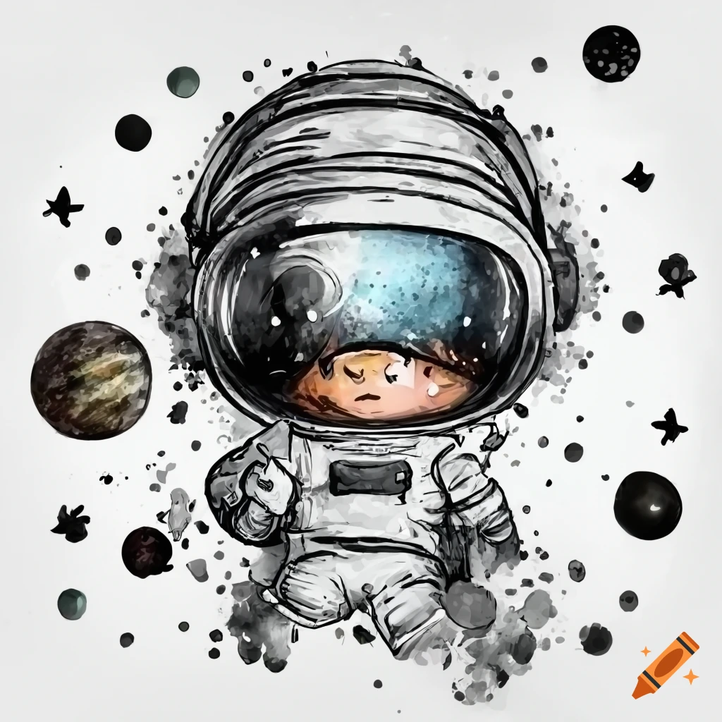 Chibi astronaut floating in space with planets and stars, wearing a ...