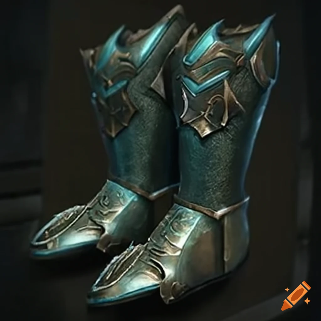 Legendary enchanted mithril boots for RPG game knight's armor on Craiyon