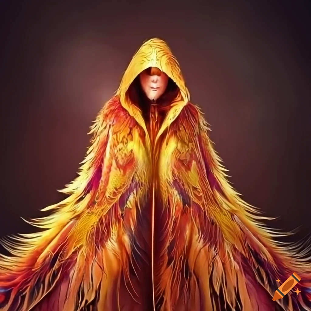 Golden flaming phoenix feather cloak on Craiyon