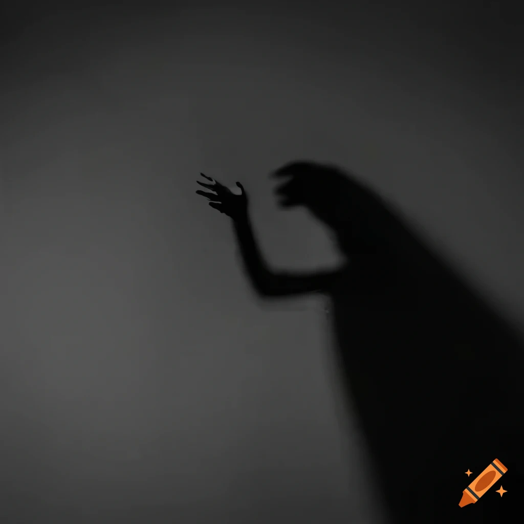 Shadow creatures climbing in a dark corridor with distorted composition ...