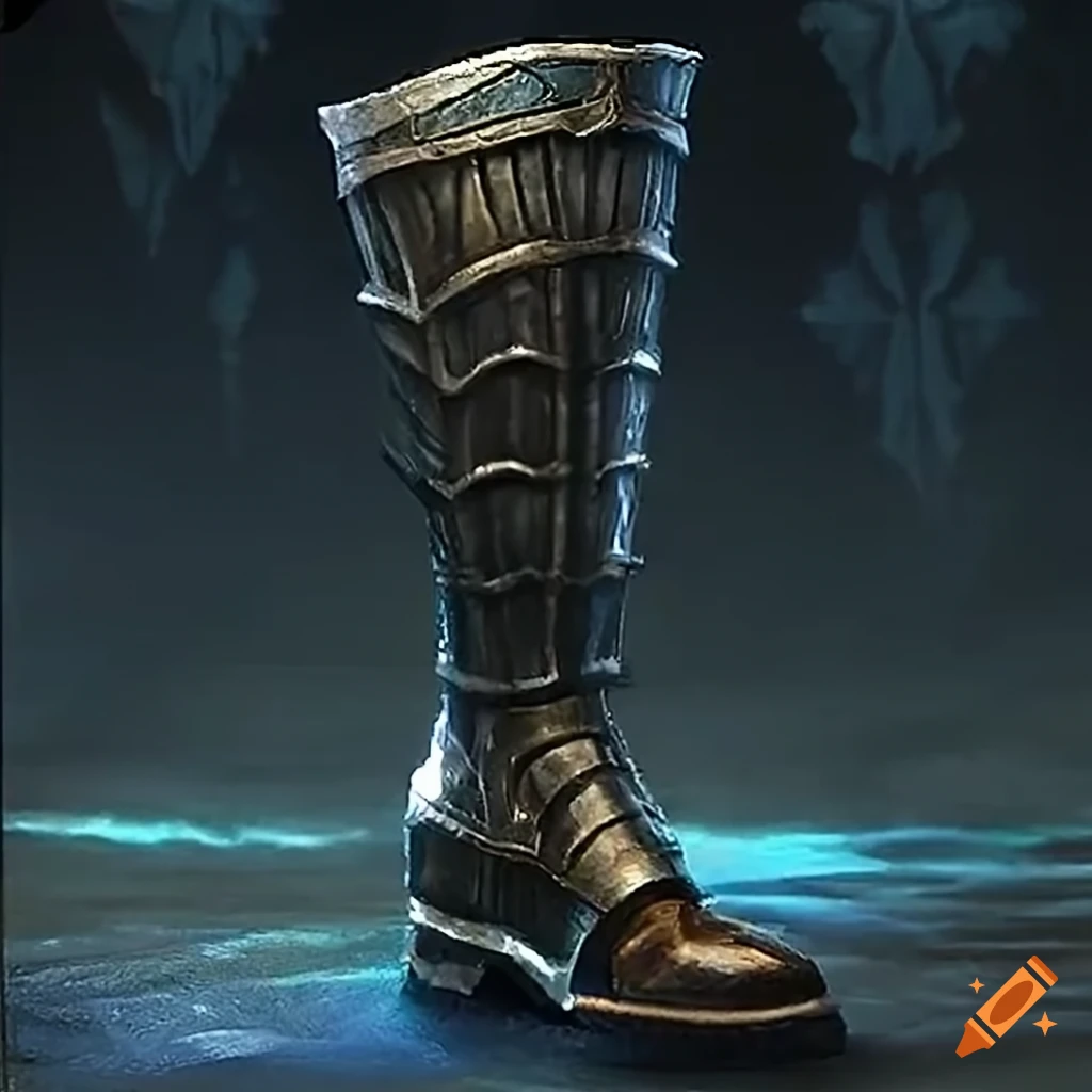 Legendary enchanted mithril boots for RPG game knight's armor on Craiyon