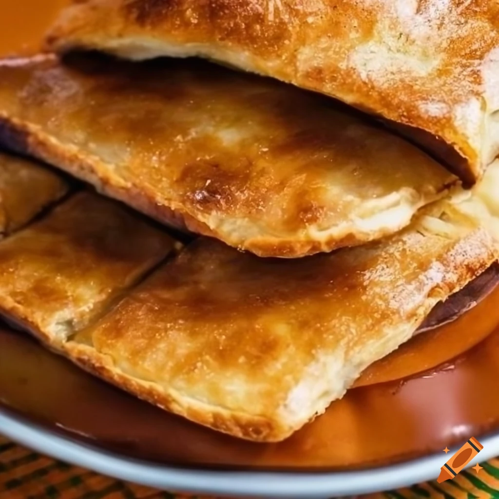 Meat pie with olives, characteristic rectangular shape, fried ...