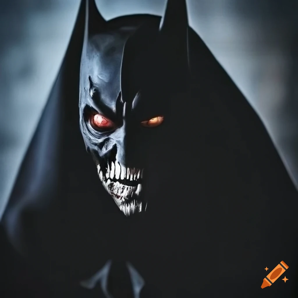 Batman in a black batsuit with a demonic vampire bat design and ...