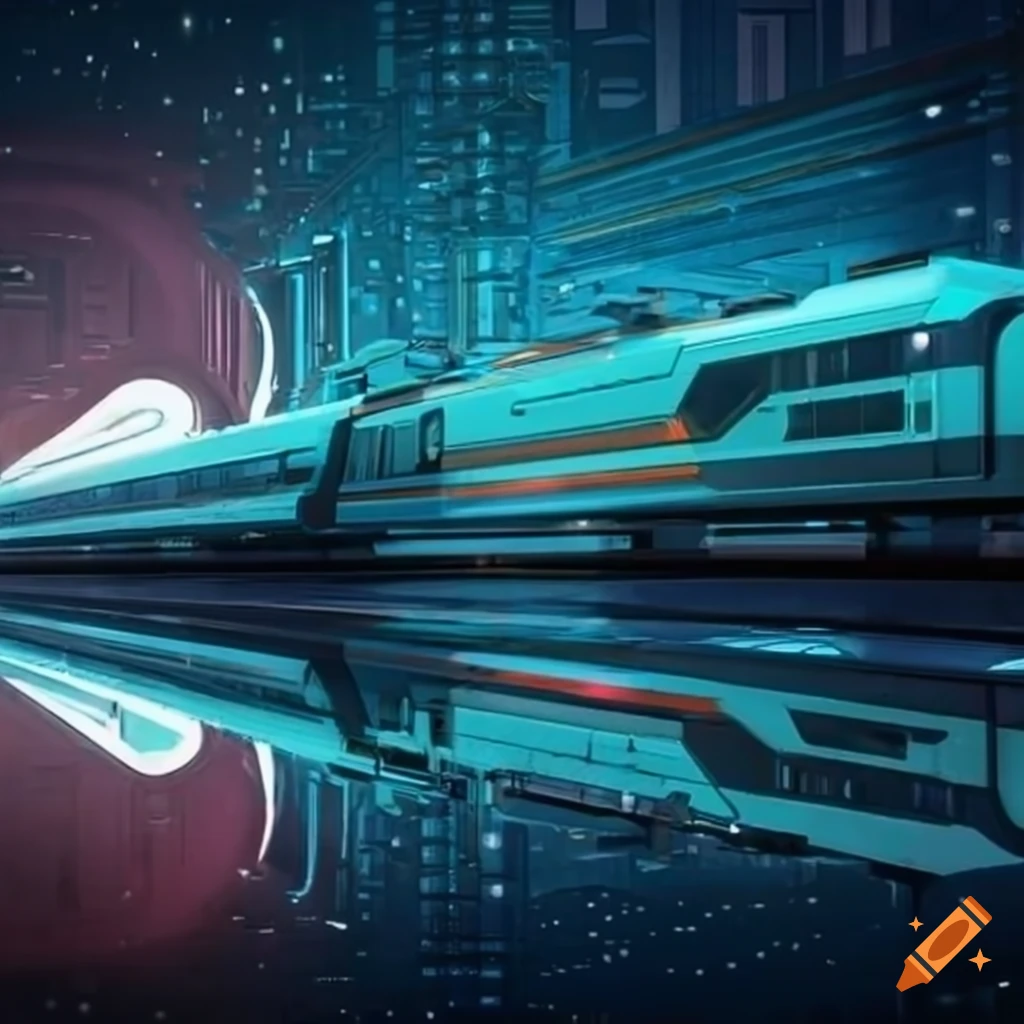 Sleek and modern sci-fi inspired train and platform with geometric ...