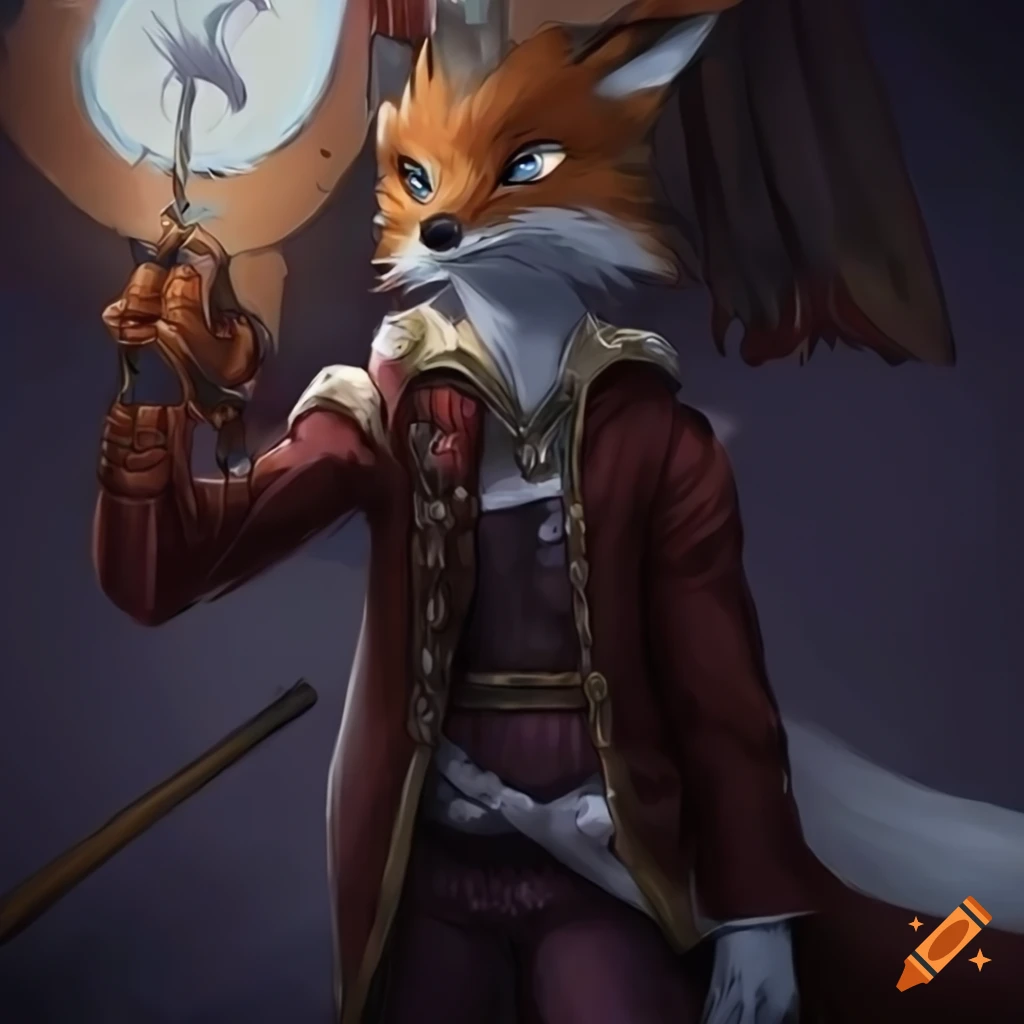 Dragon Fox Adventurer with Blue Eyes in Classic Anime Art style on Craiyon