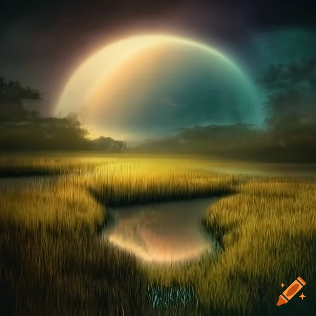 Abundance-rich planet with vast water resources like rivers, wetlands, and marshlands on Craiyon