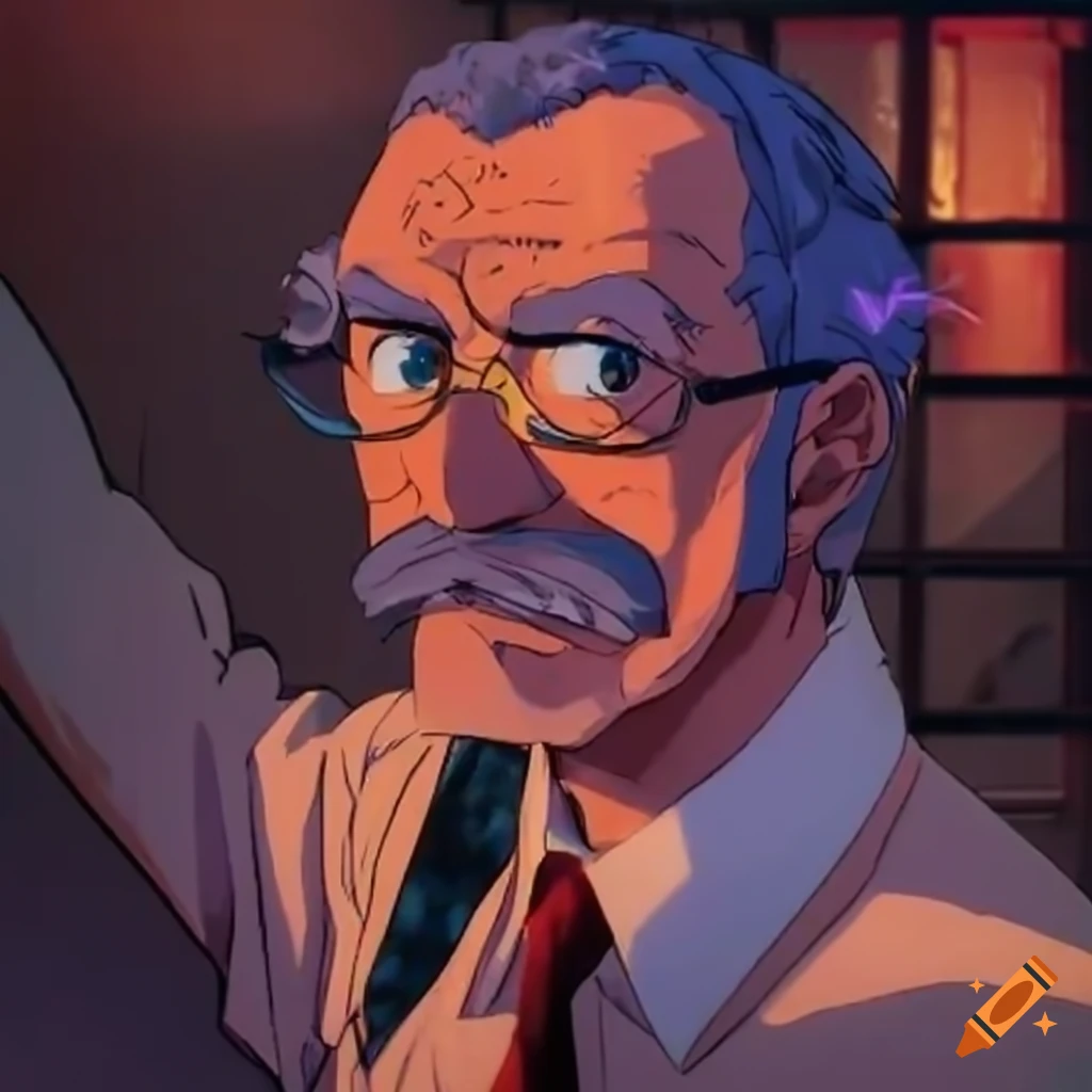 Anime-style depiction of a man in his 30s with a 90s aesthetic on Craiyon