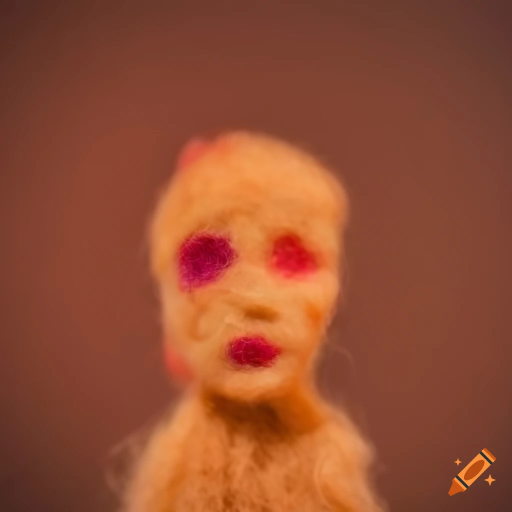 Close-up of hand-stitched head silhouette in orange tones on Craiyon