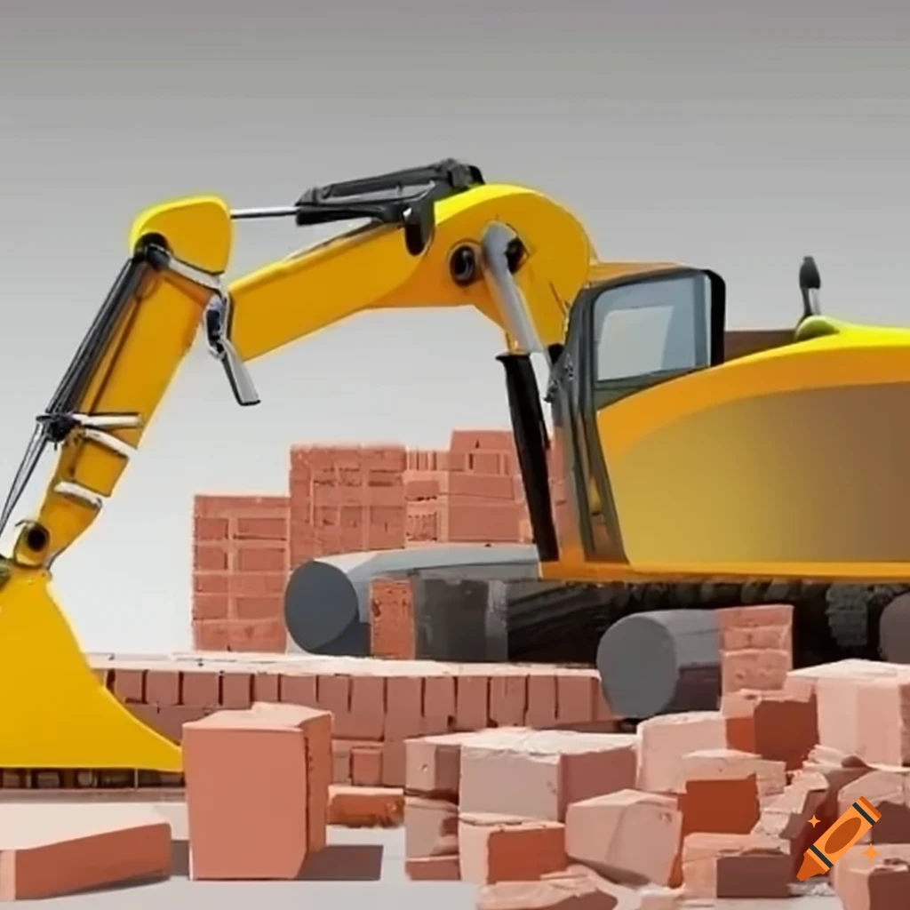 Yellow excavator with bricks on Craiyon
