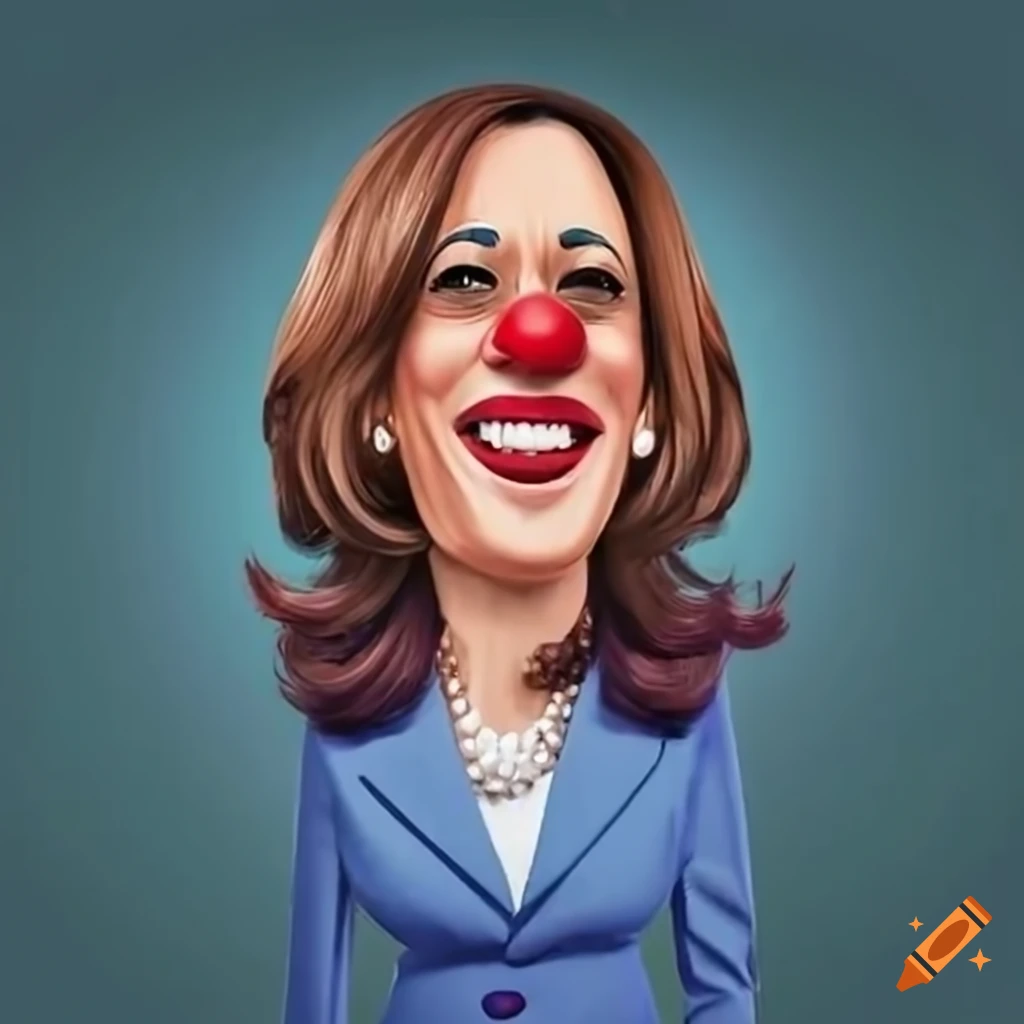 Cartoon version of Kamala Harris with a red clown nose on Craiyon