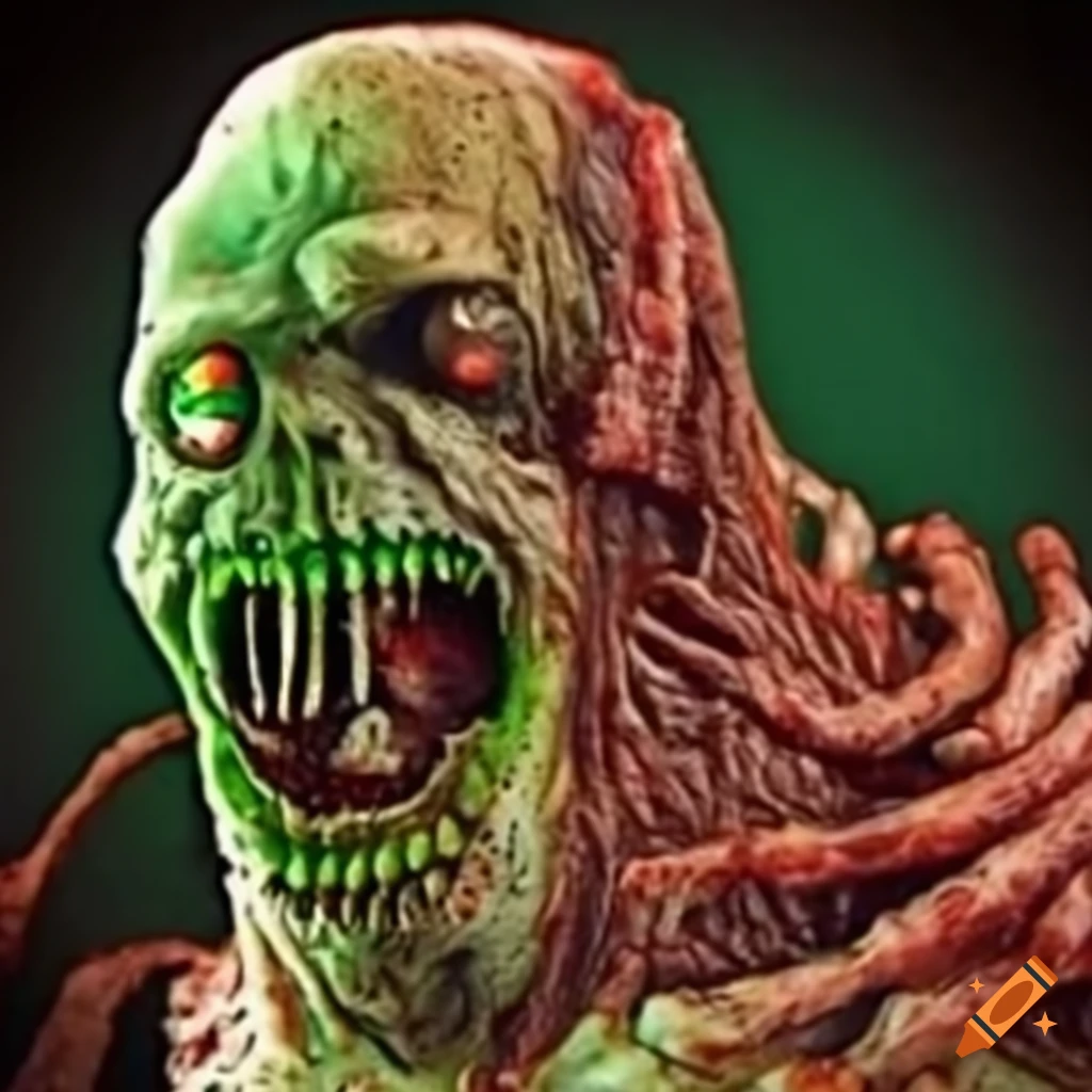 Fattest zombie deadite necromorph man eating giant green moldy steak on ...