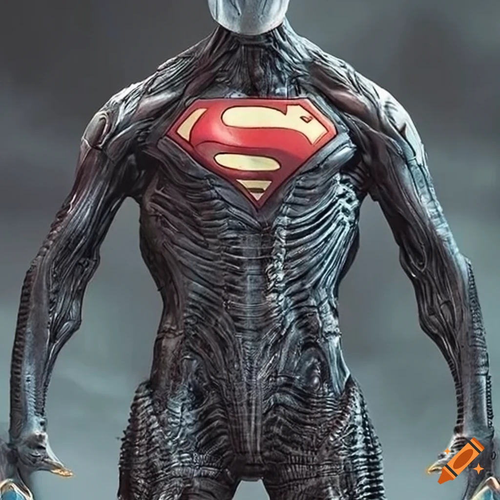 Superman suit designed with h.r. giger alien sci-fi influences on Craiyon